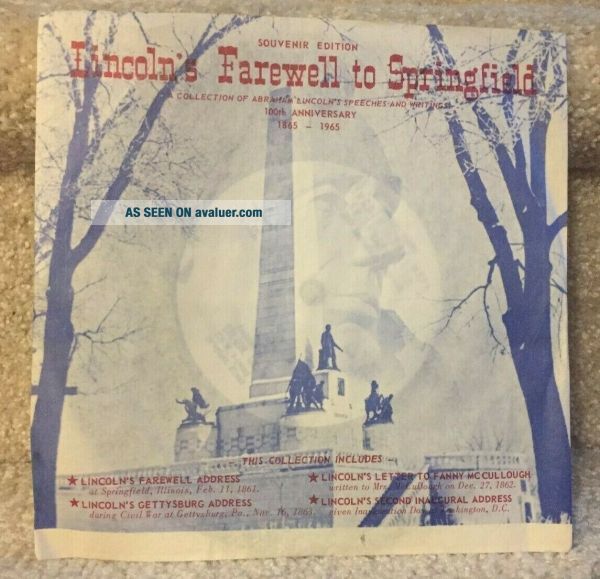 1965 Civil War Centennial Abraham Lincoln ' S Farewell To Springfield ...