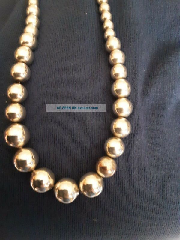 Vintage Navajo Pearls Sterling Silver Ball Bead Necklace | #24442261