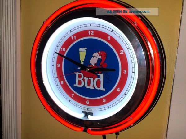 Bud Man Budweiser Beer Bar Man Cave Neon Clock Sign | #24283812