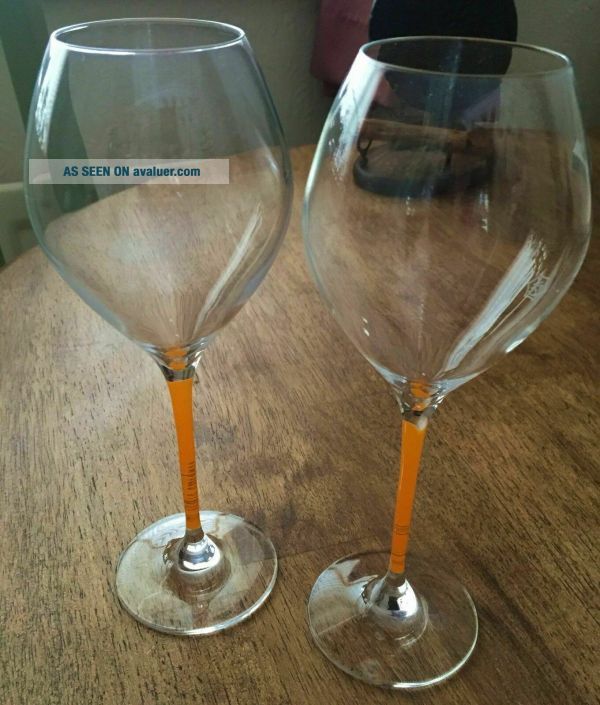 VEUVE CLICQUOT VCP CHAMPAGNE CRYSTAL FLUTES ORANGE STEM X 6 REALLY RARE ...