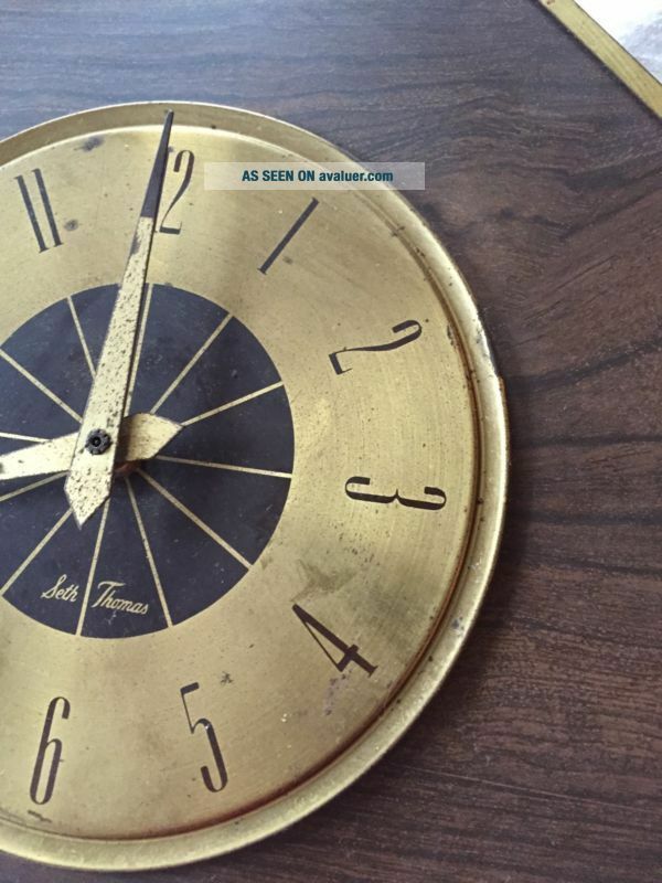 Vintage Seth Thomas Mid Century Modern Wood Grain Gold Wall Clock ...