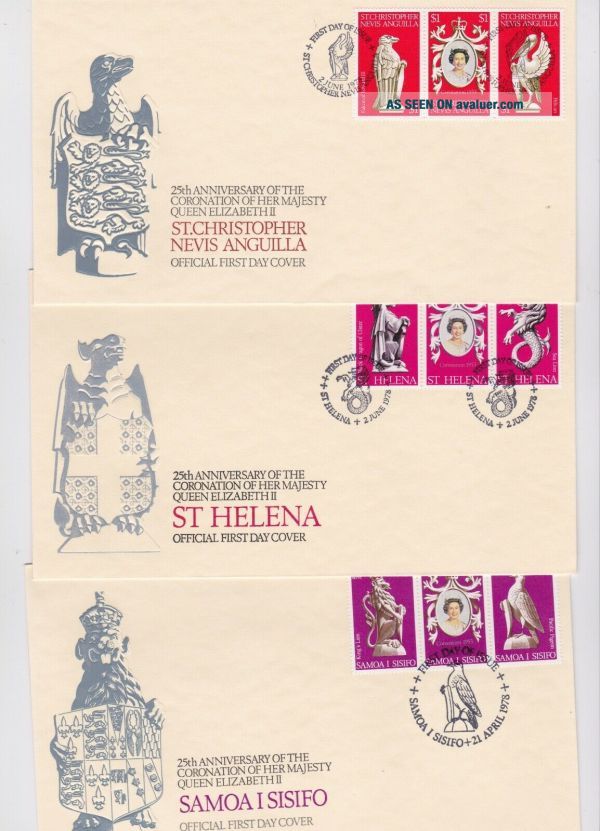 QUEEN ELIZABETH II 25th ANNIVERSARY OF THE CORONATION FDC 1978 5 COVERS ...