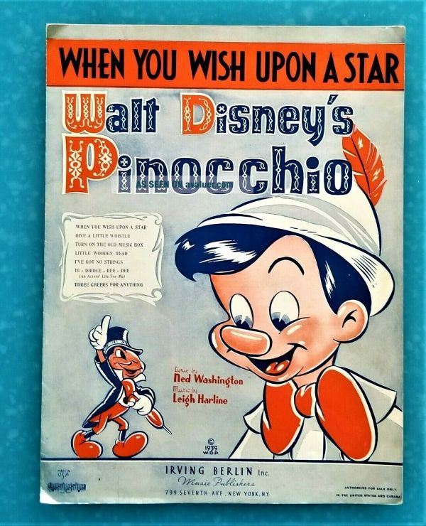 When You Wish Upon A Star 1940 Pinocchio Walt Disney Sheet Music