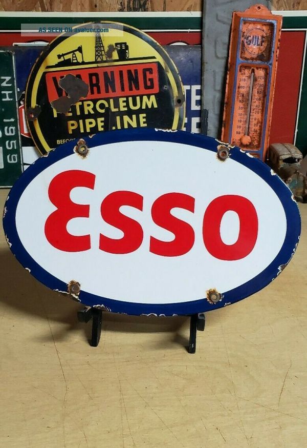 ESSO Porcelain Sign TIGER OIL CO Vintage Petroleum Gas Pump Plate ...