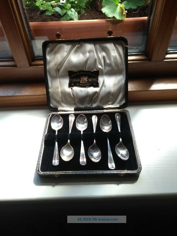 1930 Solid Silver Boxed Set Tea Spoons By Emile Viner (e. V) Sheffield ...