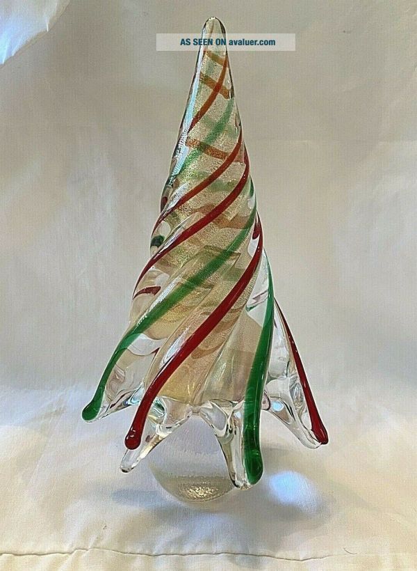 Vintage Murano Art Glass Christmas Tree Gold Fleck W/ Red & Green Twist ...