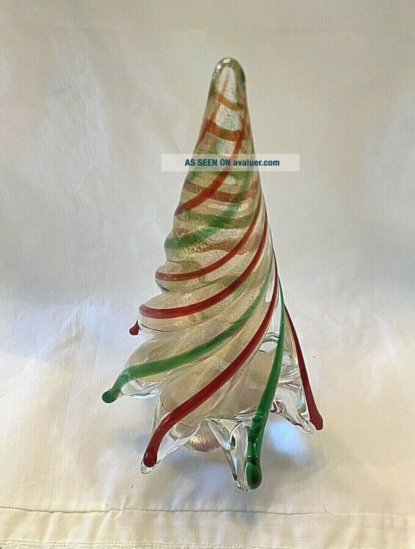 Vintage Murano Art Glass Christmas Tree Gold Fleck W/ Red & Green Twist ...