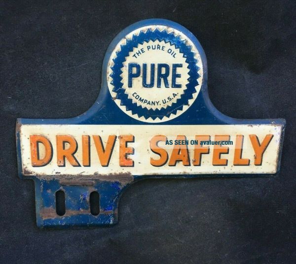 Vintage PURE OIL COMPANY LICENSE PLATE TOPPER Rare Old Advertising Sign ...