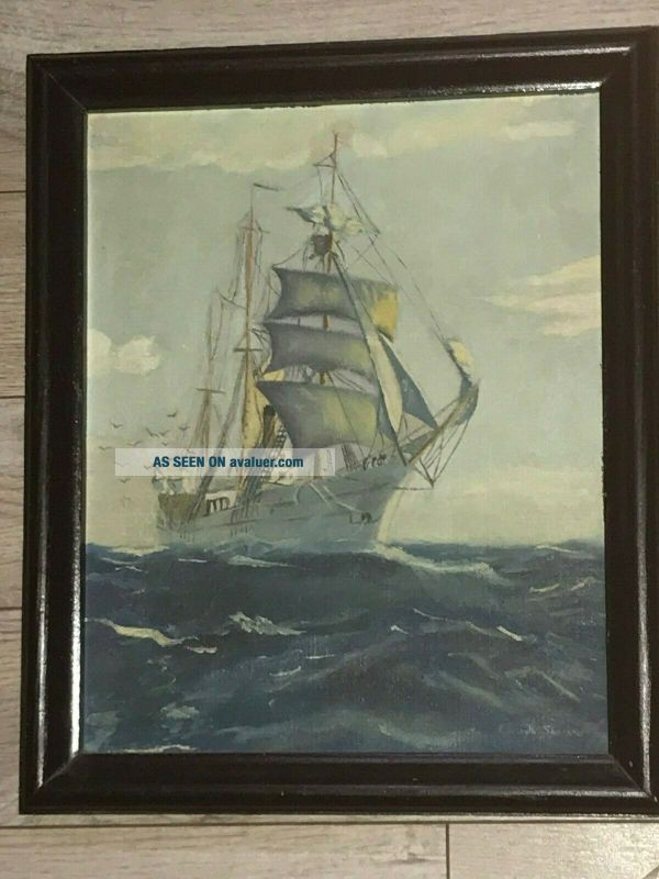 Elizabeth Sanders Maritime Seascape Oil Painting Ship At Sea Vintage ...