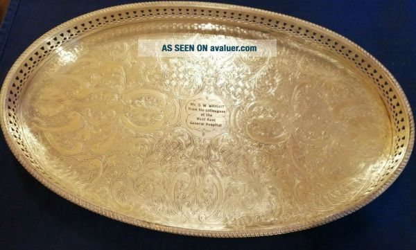 Vintage Sheffield Silver Plate On Copper Galleried Drinks Tray | #24592153