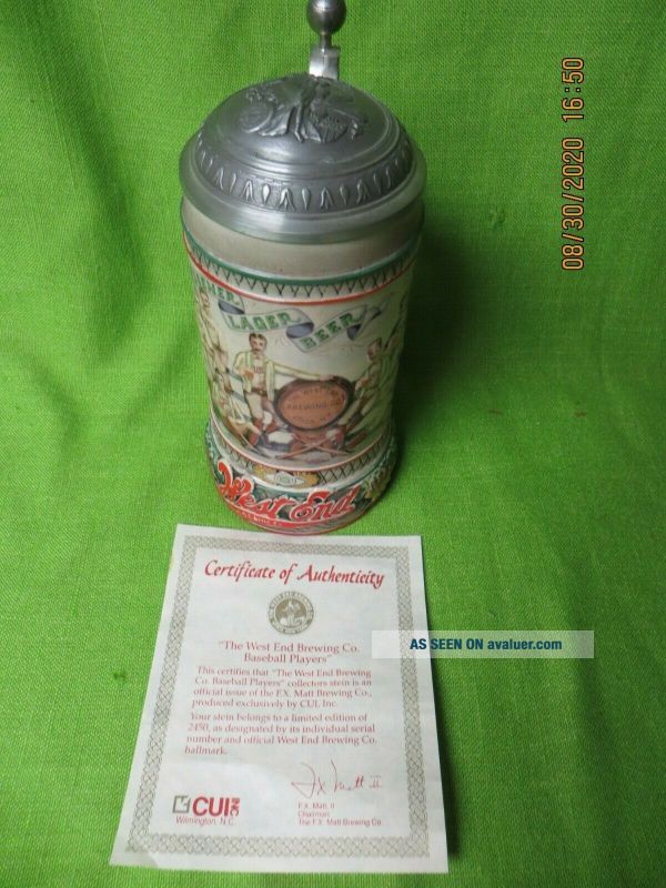 The West End Brewing Co Baseball Players Lidded Beer Stein By Webco ...