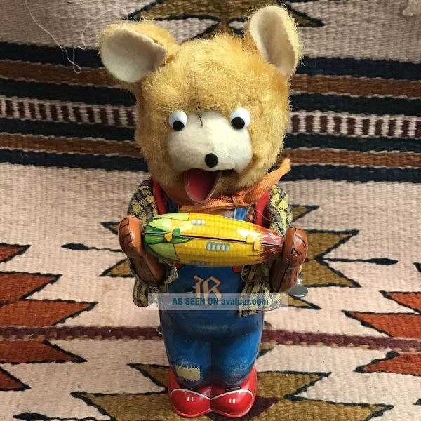 Vintage Mechanical Wind Up Toy Teddy Bear Eating Corn Tail & Tongue ...
