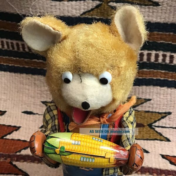 Vintage Mechanical Wind Up Toy Teddy Bear Eating Corn Tail & Tongue ...