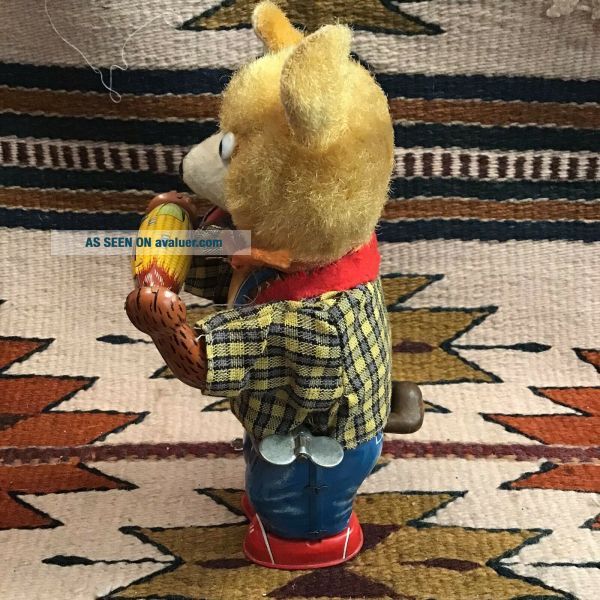 Vintage Mechanical Wind Up Toy Teddy Bear Eating Corn Tail & Tongue ...