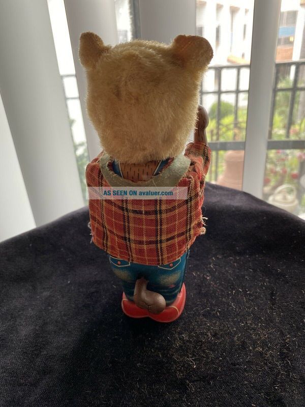 Vintage Mechanical Wind Up Toy Teddy Bear Eating Corn | #24698806