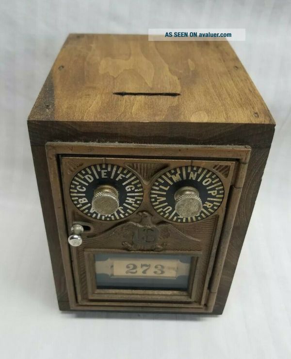 Vintage US Mail Box Post Office PO Door Piggy Bank Combination Lock ...