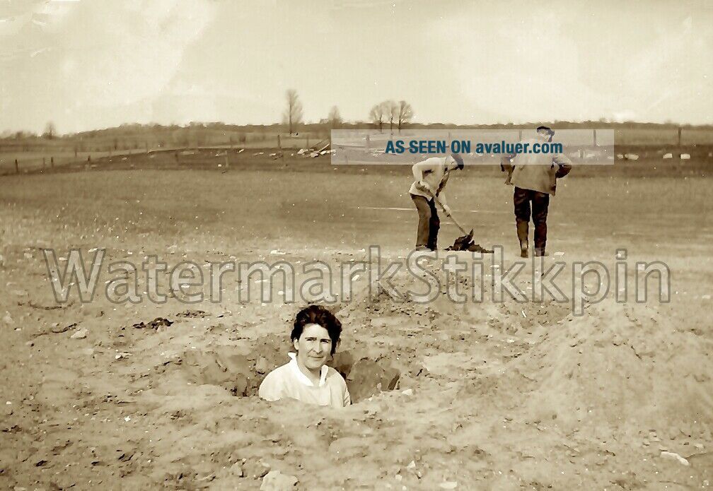 1920s Era Photo Negative ODD Image Woman BURIED To Shoulder In DIRT ...