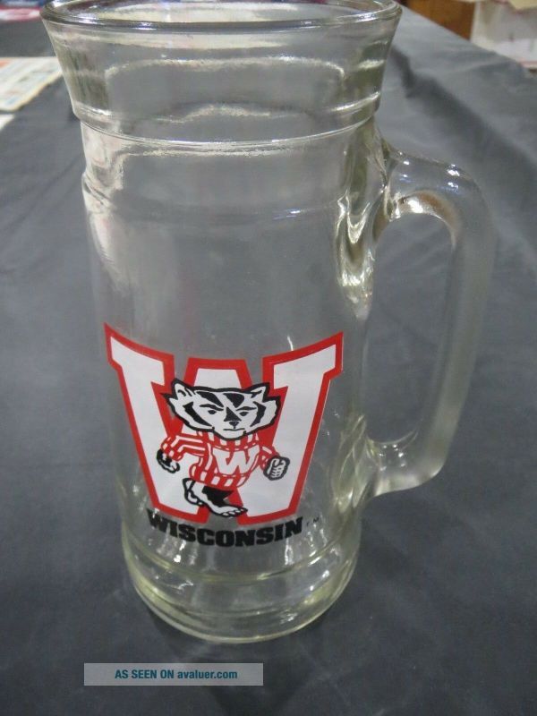 Vintage UNIVERSITY OF WISCONSIN Bucky Badger Large Glass Beer Stein Mug ...