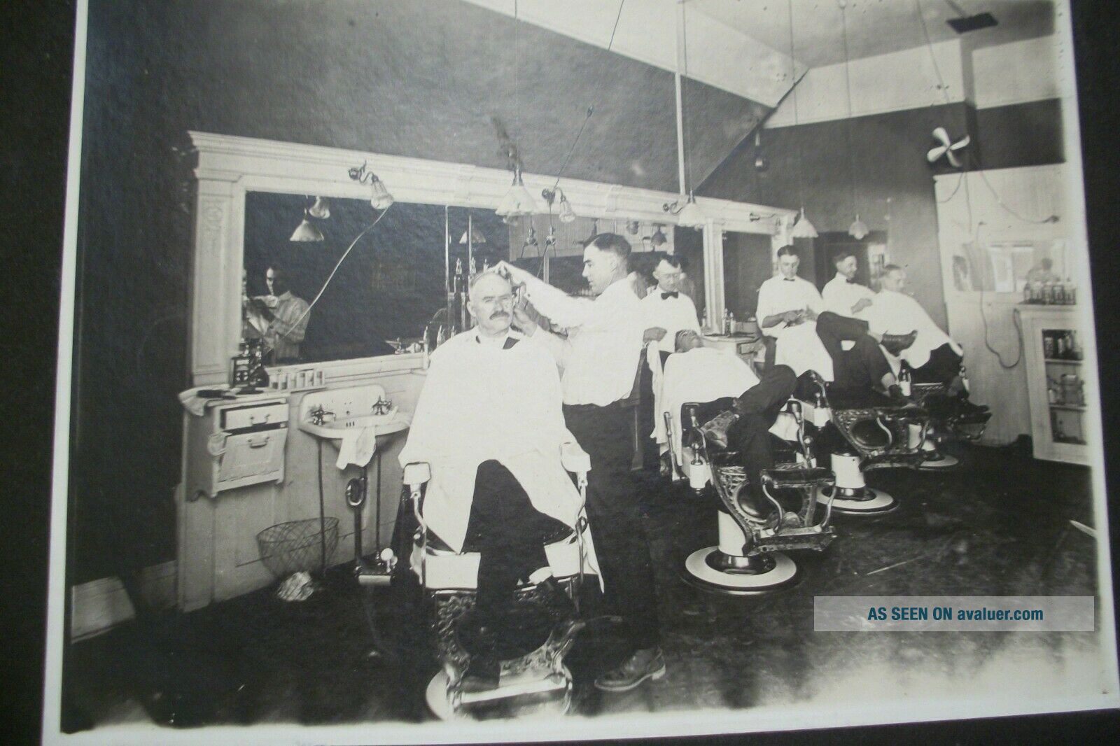 1900 Cabinet Photograph Of Interior Of Barbershop With Four Barbers And ...