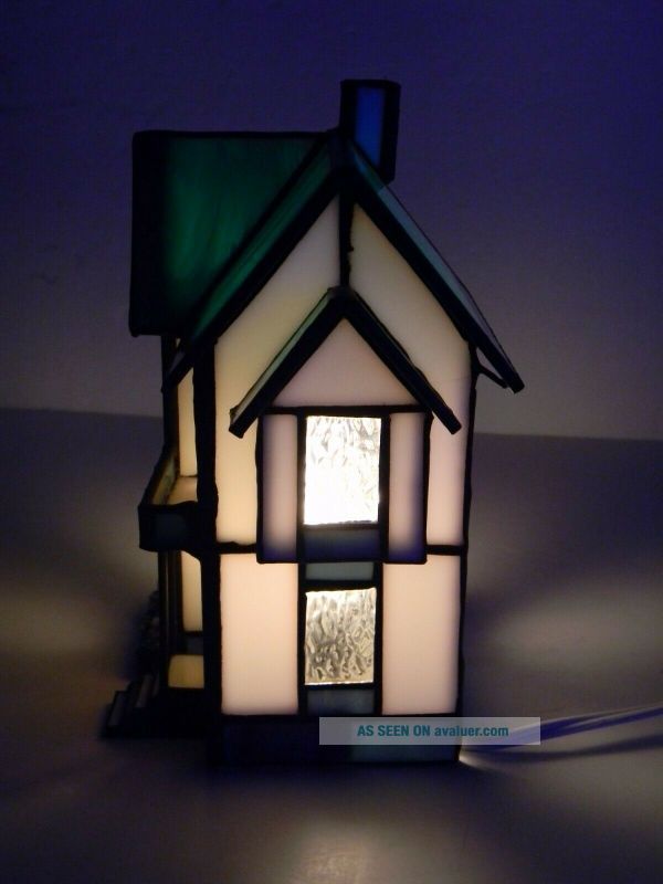 Vintage Tiffany Style Stained Glass Village House Lamp/Light | #25052546