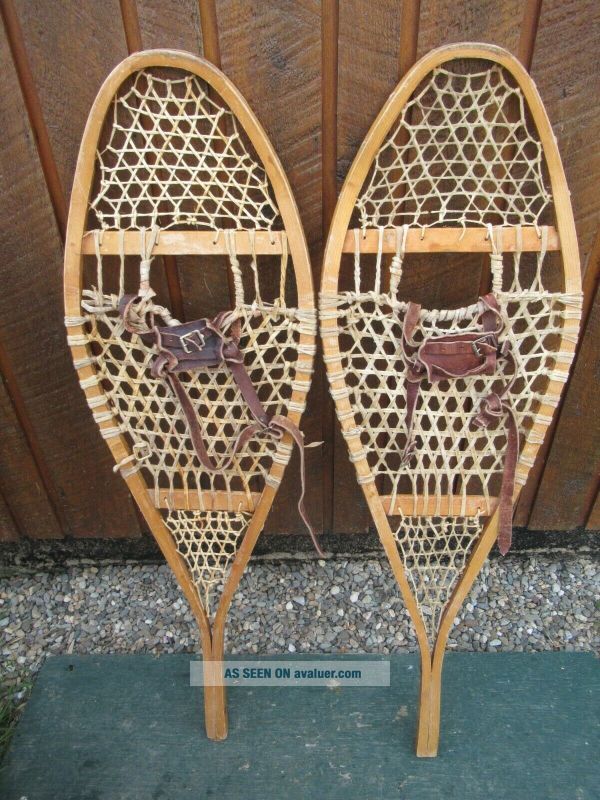 VINTAGE Snowshoes 43 " Long X 14 " Wide Has Leather Binding GREAT For ...