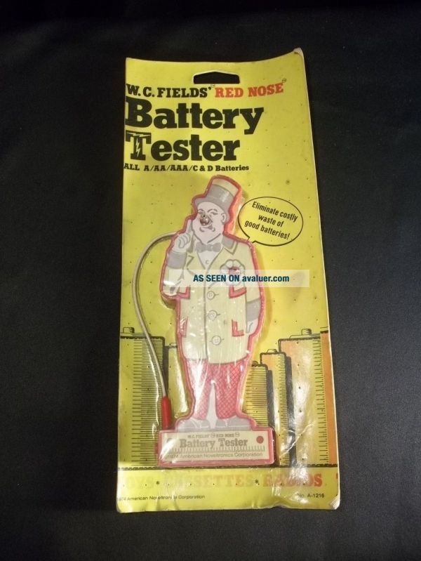 VINTAGE W. C. FIELDS RED NOSE BATTERY TESTER IN PACKAGE 1974 NOVELTY ...