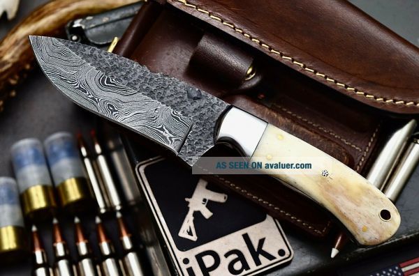 CFK Handmade Hammered Damascus Camel Bone Hunting Skinner Blade Knife ...