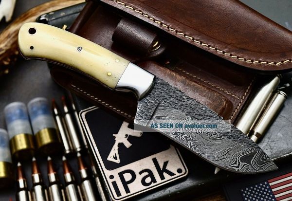 CFK Handmade Hammered Damascus Camel Bone Hunting Skinner Blade Knife ...