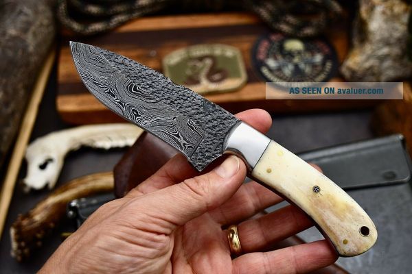 CFK Handmade Hammered Damascus Camel Bone Hunting Skinner Blade Knife ...