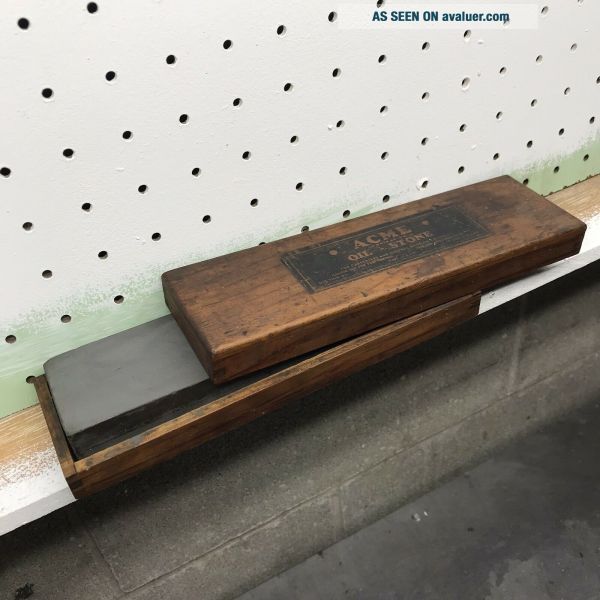 Vintage ACME 8 " Combination Oil Stone In Finger Joint Wood Box Made In ...