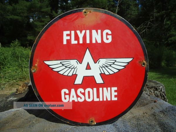 OLD VINTAGE FLYING A GASOLINE PORCELAIN ENAMEL GAS PUMP ADVERTISING ...