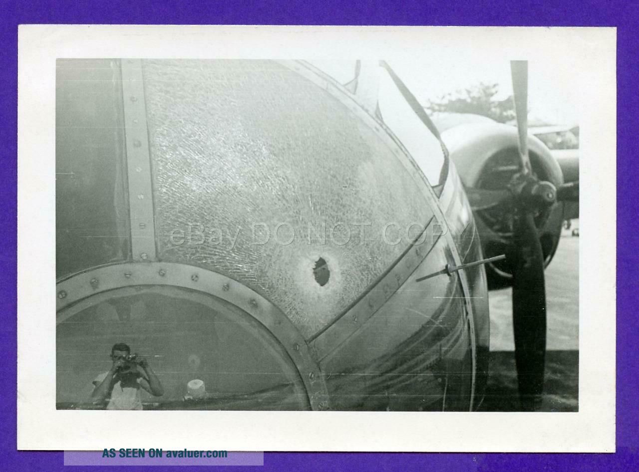 E05 Cameraman Reflection In Nose Flak Damage B - 29 USAF Plane Korean ...