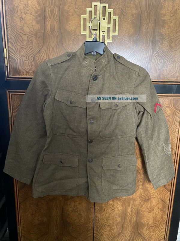 WWI WW1 US Army Quartermaster Green Wool Jacket Tunic Uniform | #25030145