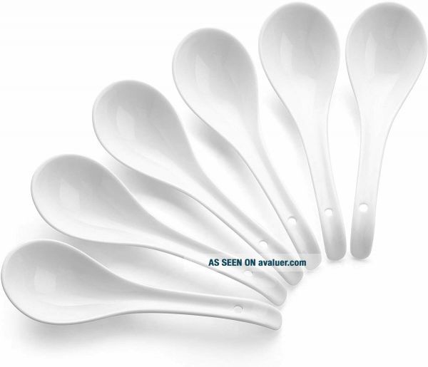 DOWAN Asian Soup Spoons Set Of 6, Chinese Wonton Soup Spoons, Ceramic ...