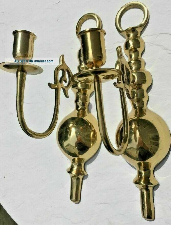 Vintage Colonial Williamsburg Brass Wall Sconce Candle Holders | #25012843