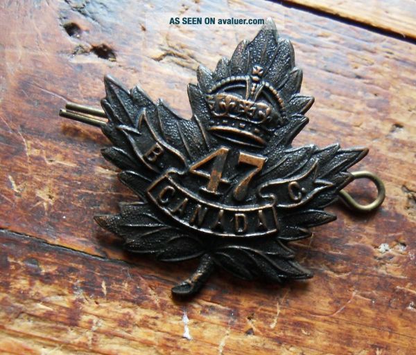 CANADA CEF 47 ' TH BATTALION CAP BADGE STRIKE MAKER MARKED | #25047559