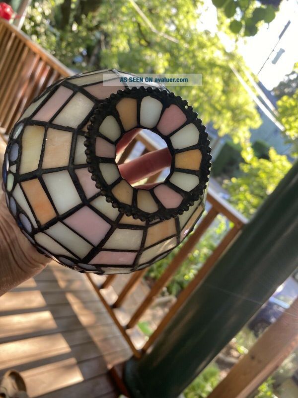 VTG Tiffany Style Stained Glass Lamp Shade Multi Color W/Cabochons ...