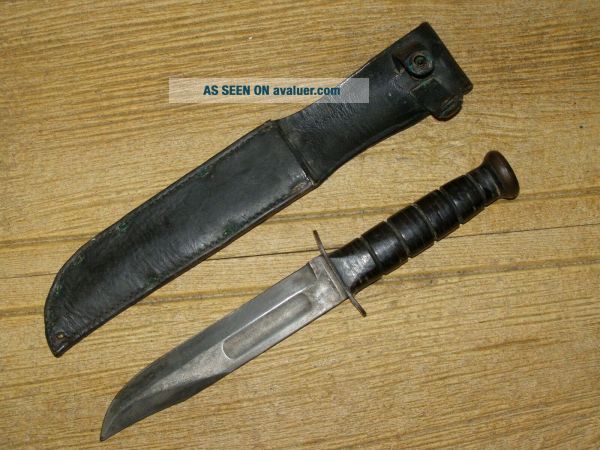 Early WWII Ka - Bar Fighting Knife With WWII Marine Corps Style Leather ...