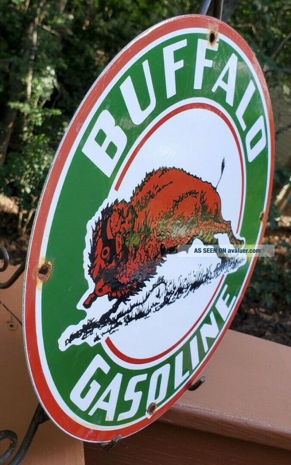 OLD VINTAGE GREEN BUFFALO GASOLINE MOTOR OIL PORCELAIN GAS PUMP STATION ...