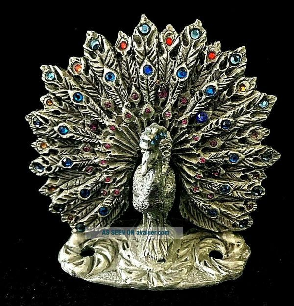 Sunglo Pewter Jeweled Peacock Figurine 1996 Signed | #25342734