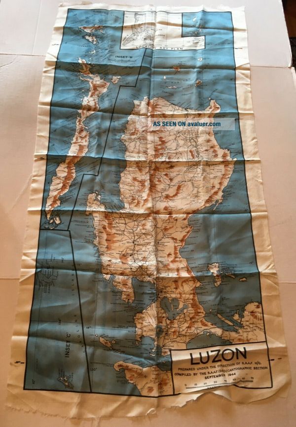 WWII RAAF Australia Silk Survival Chart Map Of Luzon Phillipines Sept ...