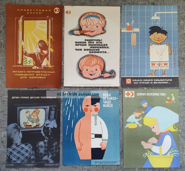 Set Of 6 Posters Health Education Rules Propoganda Soviet Union 1972y ...