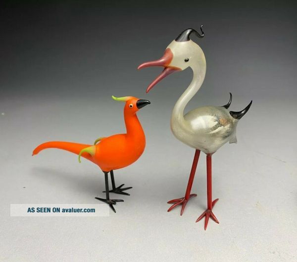 Vintage German Bimini Lamp Worked Glass Bird Figurines | #25412372