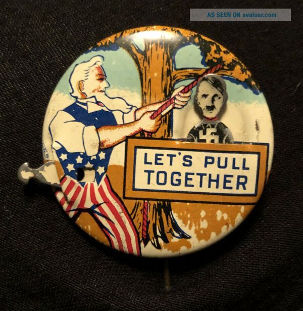 Vintage WWII Anti Hitler Pin Back Button Uncle Sam Let ' S Pull ...