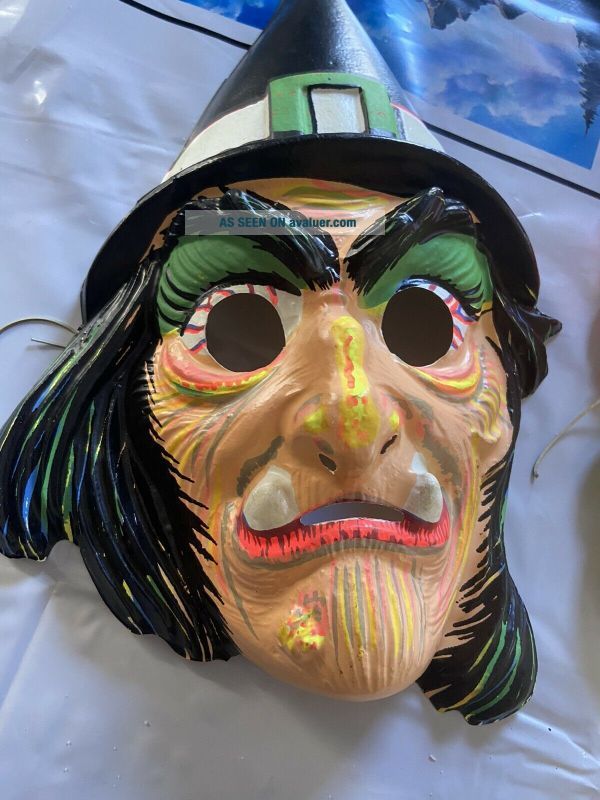 Vtg Halloween Witch Hag Ben Cooper Collegeville Topstone Mask Glow In ...