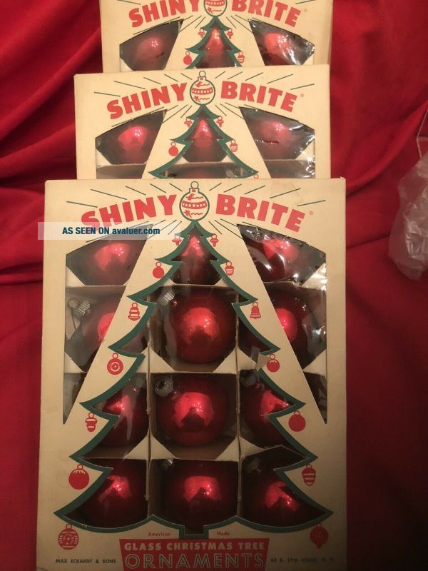 3 Boxes Vintage Red Shiny Brite Glass Christmas Tree Ornaments | #25451208