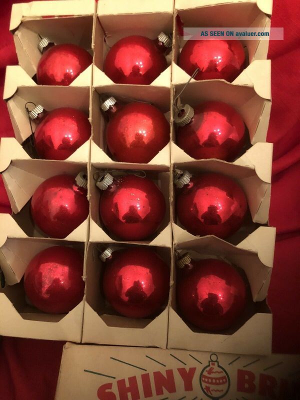 3 Boxes Vintage Red Shiny Brite Glass Christmas Tree Ornaments | #25451208
