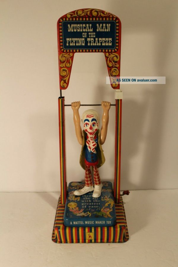 1953 MATTEL Tin Music Man On The Flying Trapeze Acrobat Mechanical ...