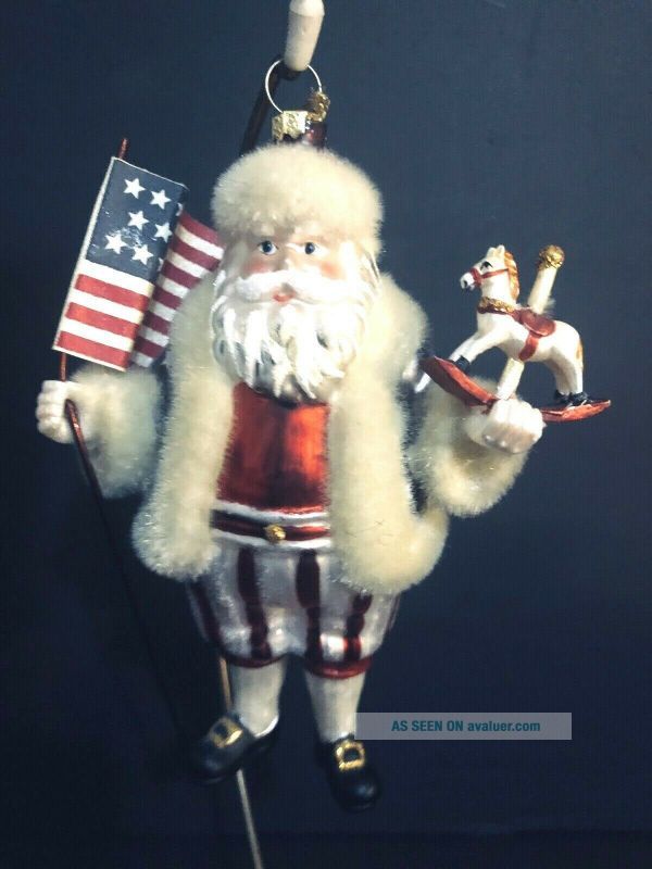 Vtg Patriotic Santa Holding American Flag W/ Mohair Glass Christmas ...