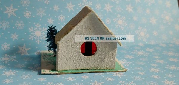 Vintage Christmas Cardboard Mini Putz Village White House Red Windows ...